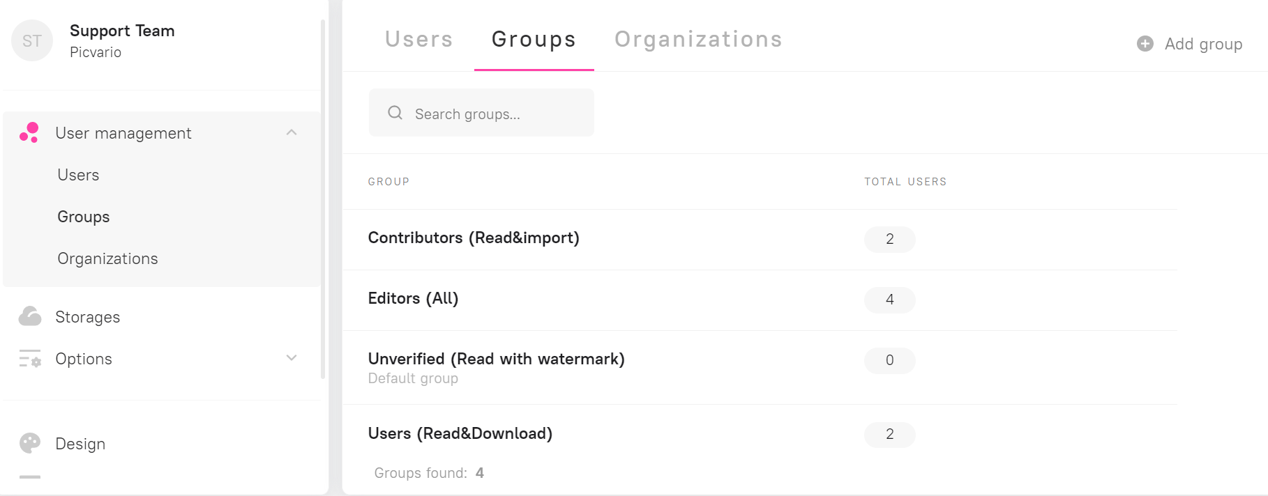 Managing user groups | Picvario
