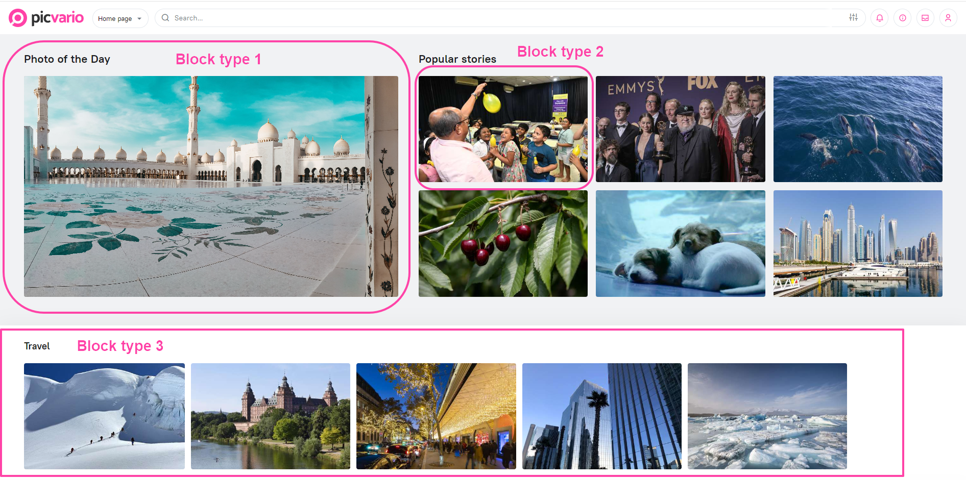 Managing the home page | Picvario